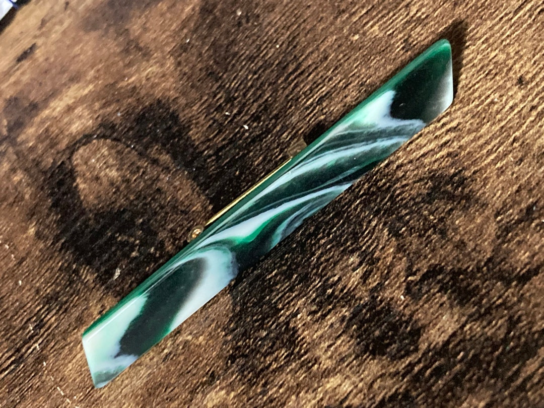 Vintage Galalith Green Bakelite or Early Plastic Art Deco Geometric ...