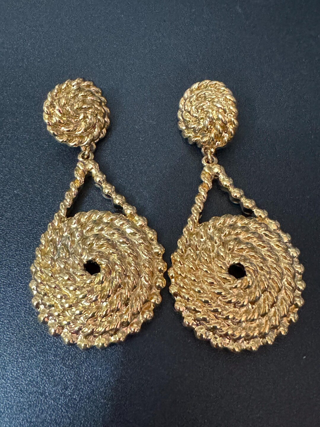 Retro 1980s Oversized Geometric Rope Twist Drop Dropper Earrings for ...