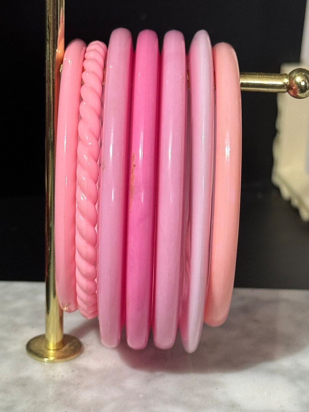 Vintage Stack of Baby Pink Plastic Bangles Retro Acrylic Bracelets ...