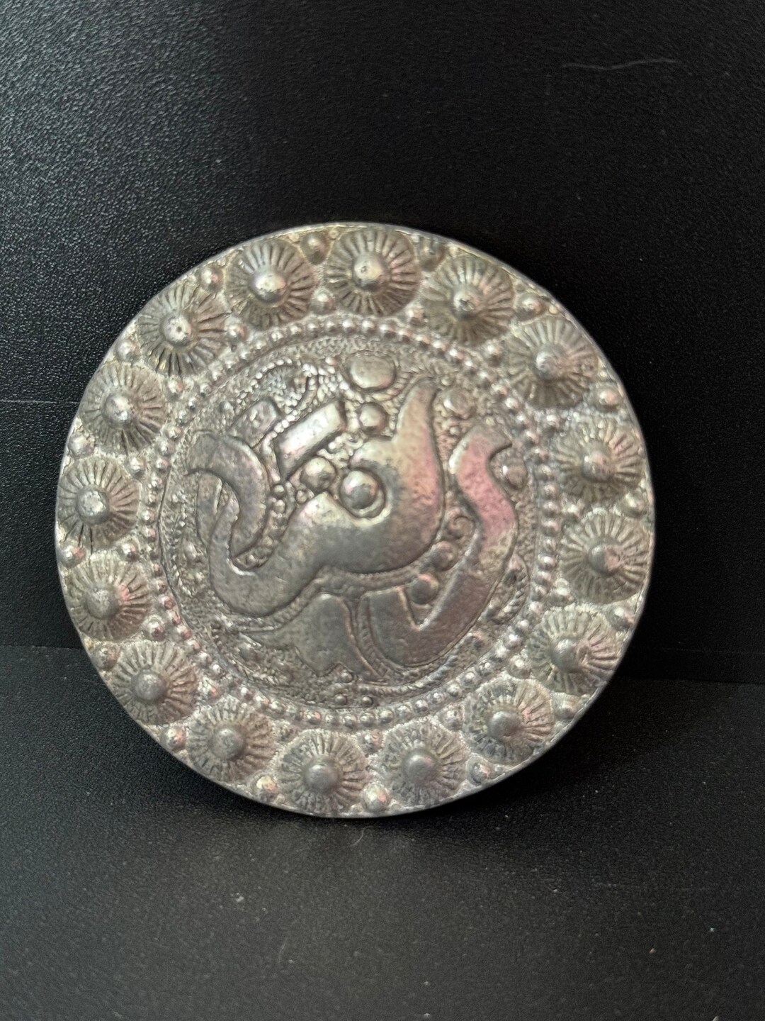 Large Vintage Silver Tone Metal Arabic Shield Brooch With Raised ...