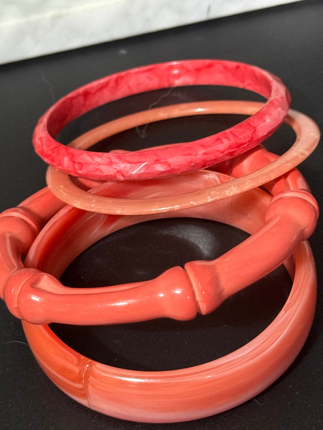 Vintage Stack of Coral Pink Orange Plastic Bangles Retro Acrylic Bracelets - Etsy