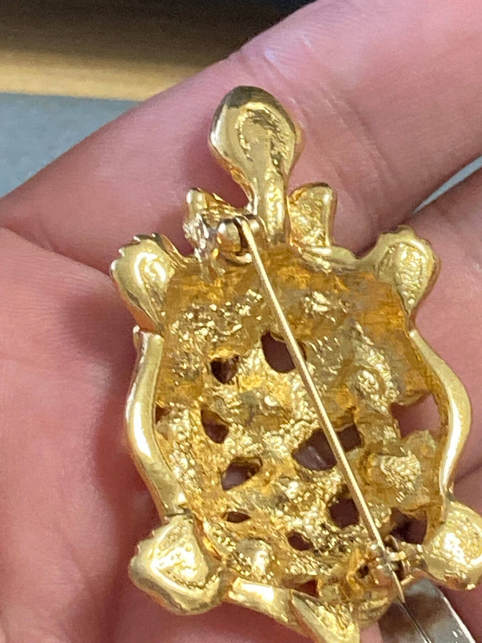 Retro gold tone turtle tortoise brooch rainbow rhinestone | Etsy