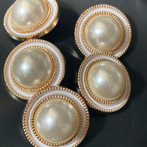5 X 25mm Large Round Domed White Enamel Faux Pearl Buttons Metal Shank ...