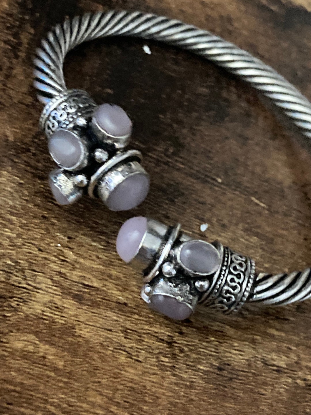 Pink Rose Quartz Opaque GEMSTONE Bangle Silver Tone Torque - Etsy UK