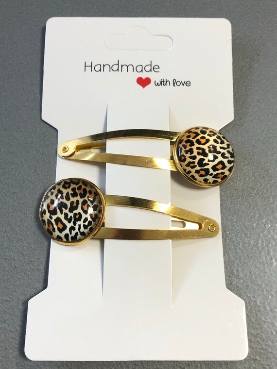 Pair of Large Leopard Print Hair Clips Gold Tone Snap Lock - Etsy