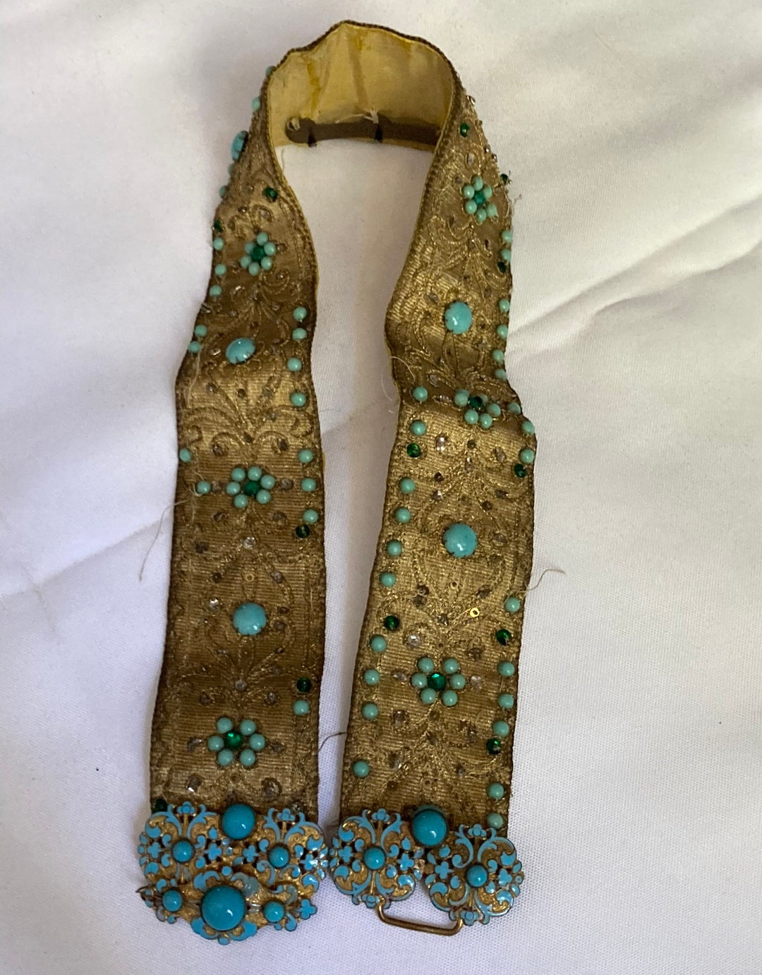 True Antique Gold Victorian Belt With Turquoise Beads Cabochons - Etsy