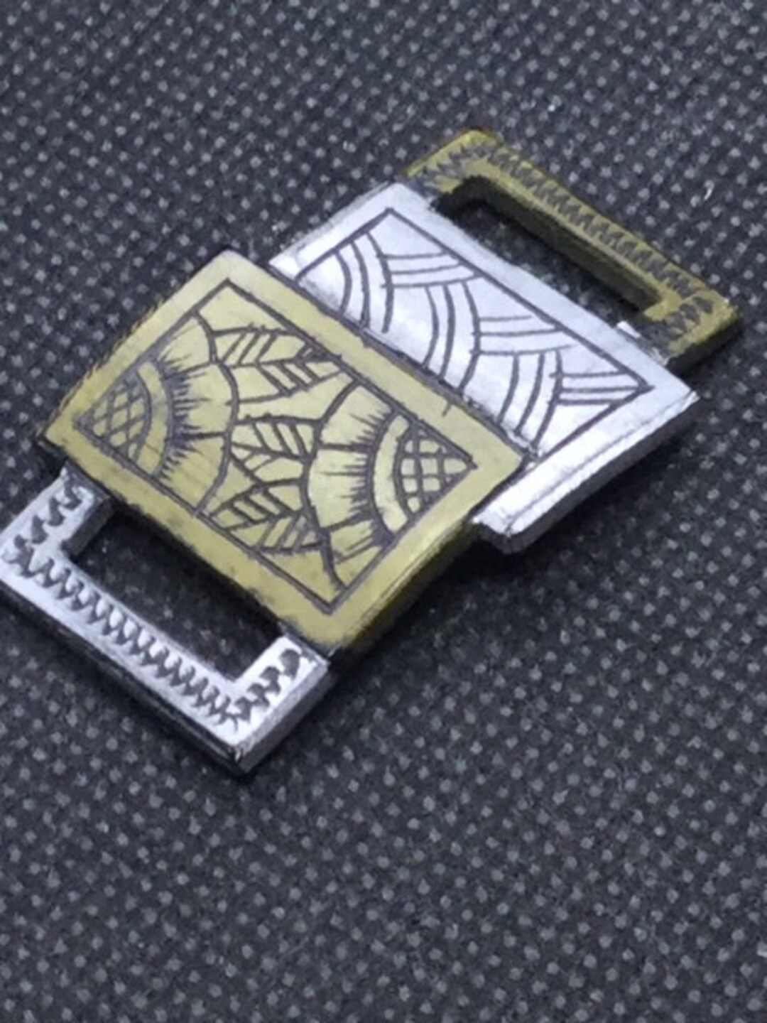 Vintage Chinese Wooden or Paper Mache Belt Buckle Black Silver Green ...