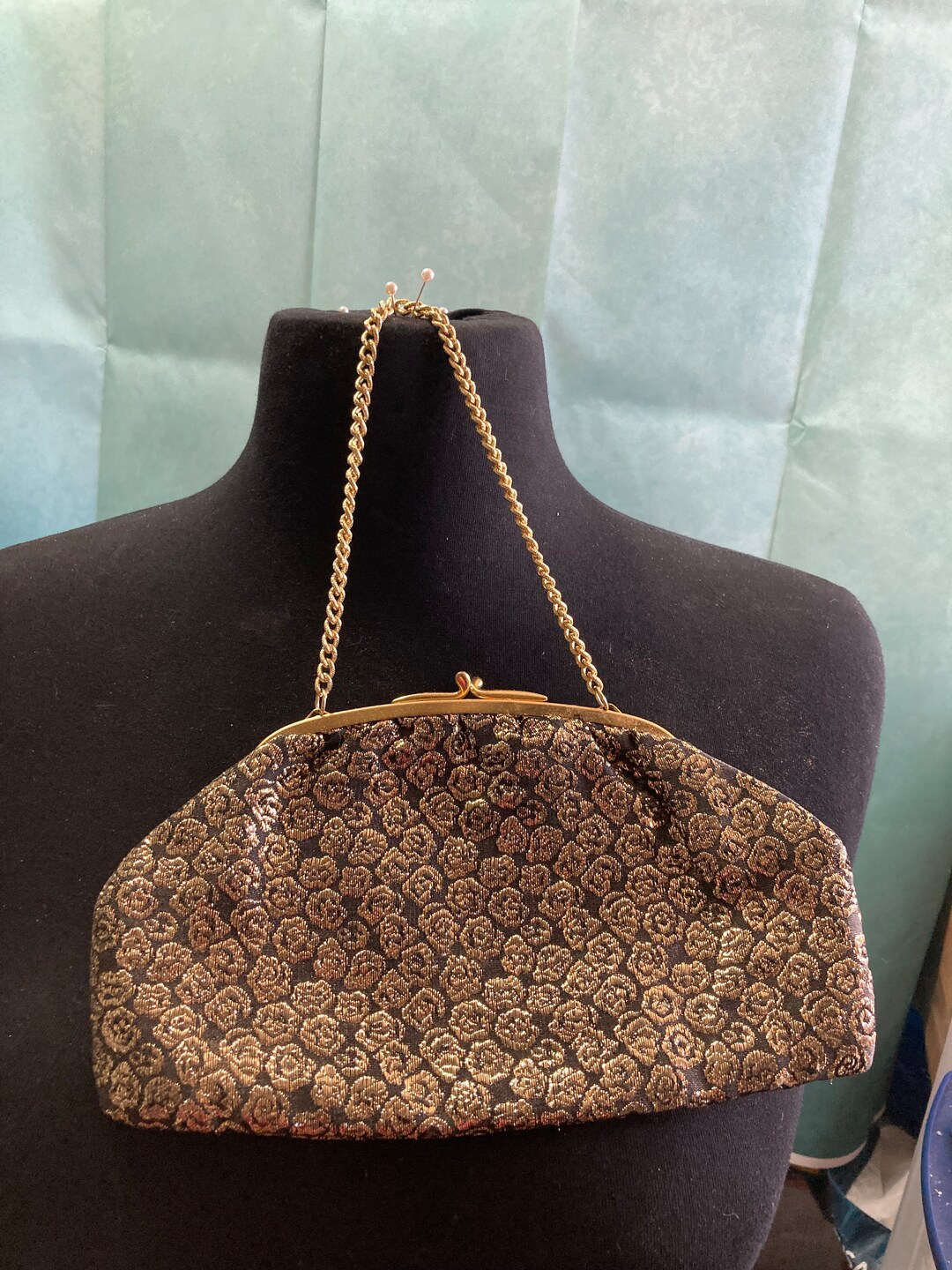 Vintage 1970s Black Gold Lurex Thread Work Make up Cosmetic Evening ...