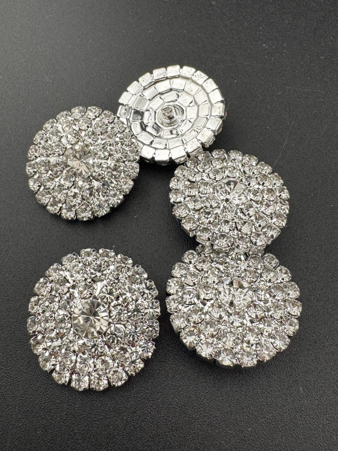 24mm Diamanté Buttons, Set 5 Low Domed Silver Tone - Etsy