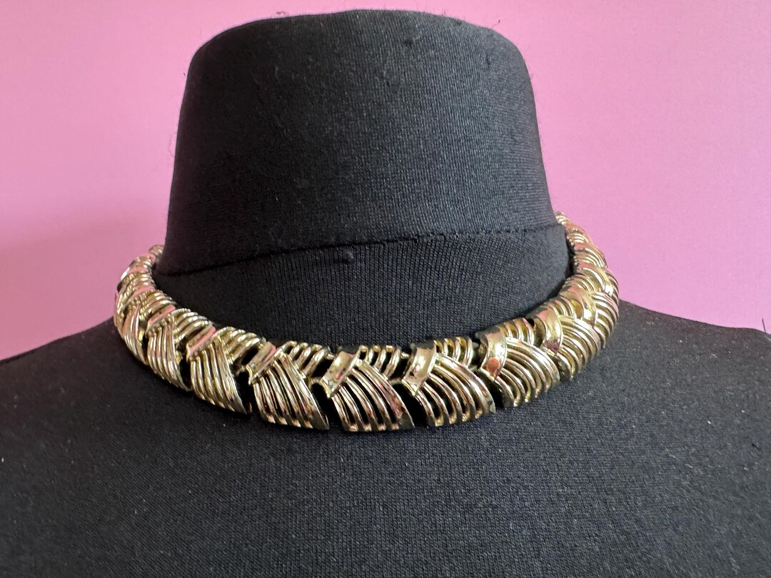 Vintage Panel Link Choker Necklace With Wear, as Found Gold Tone - Etsy