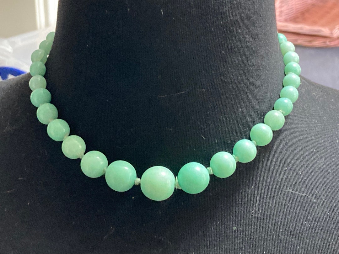 Art Deco Czech Gold Tone Metal Necklace With Green Peking Glass Ceramic ...