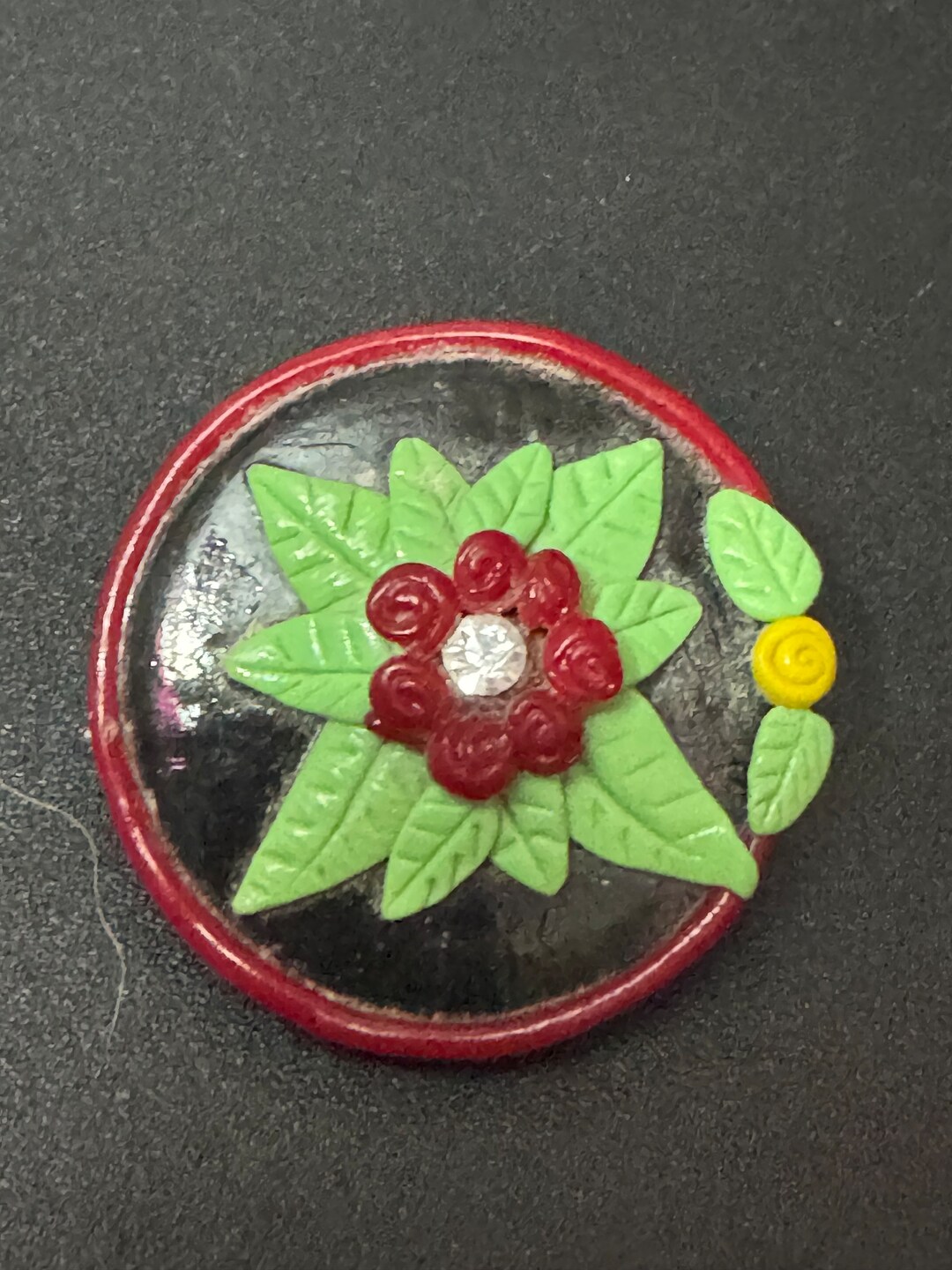 Early Plastic Black Green Red Floral Brooch, Celluloid Art Deco Vintage ...