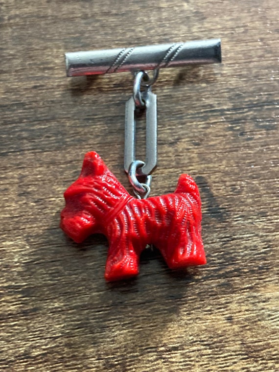 Early Plastic Art Deco red Scottie dog terrier Pendan… - Gem