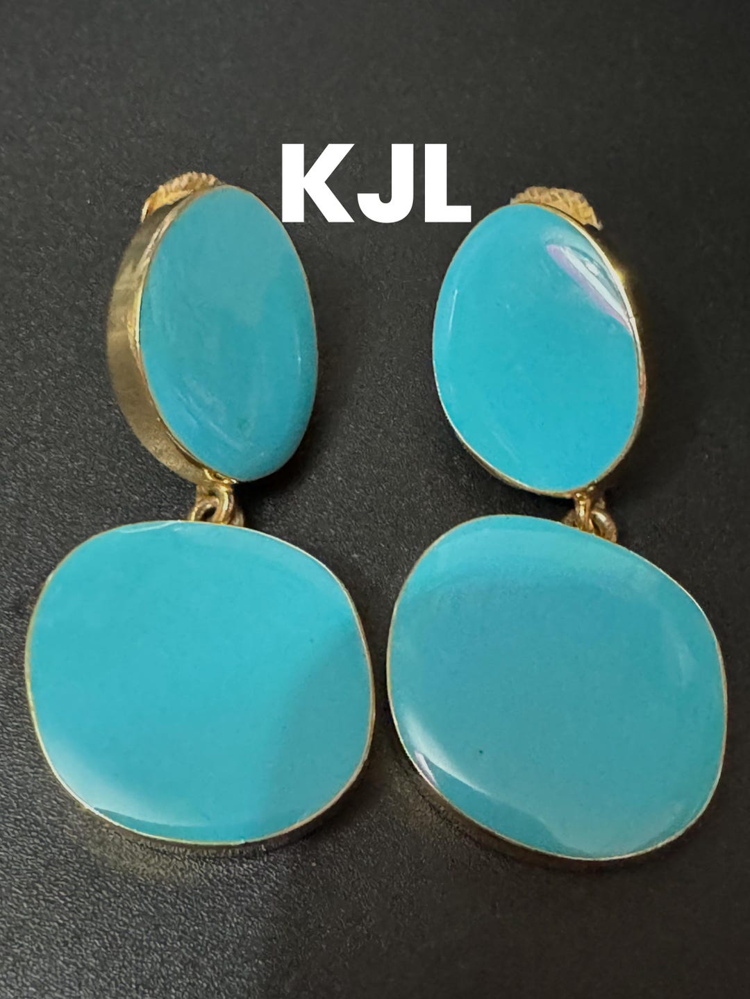 Signed KJL Kenneth Lane Vintage Pair Turquoise Blue Enamel Gold Tone ...