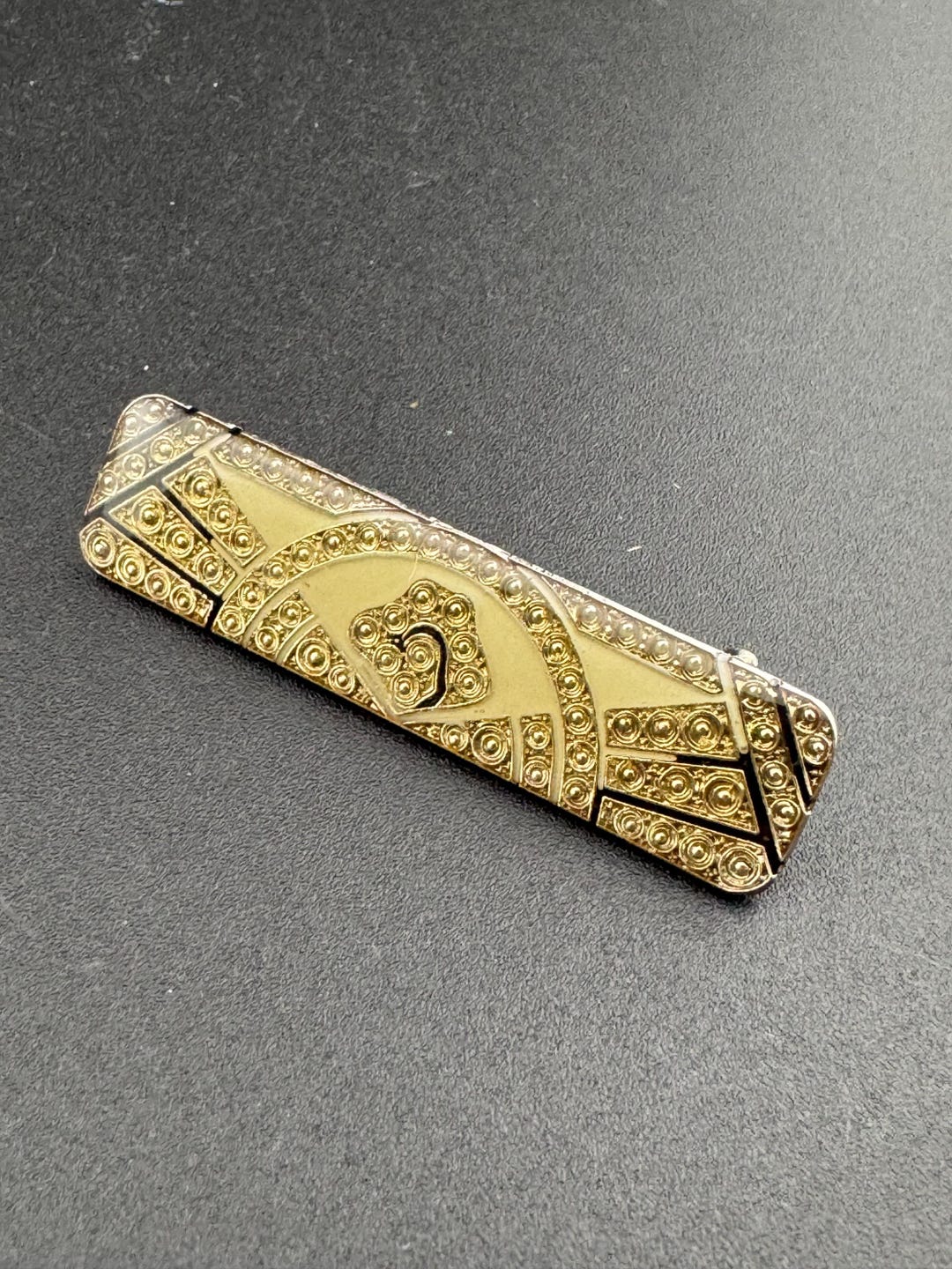 Vintage Pierre Bex Style Art Deco French Sage Green Enamel Gold Tone ...