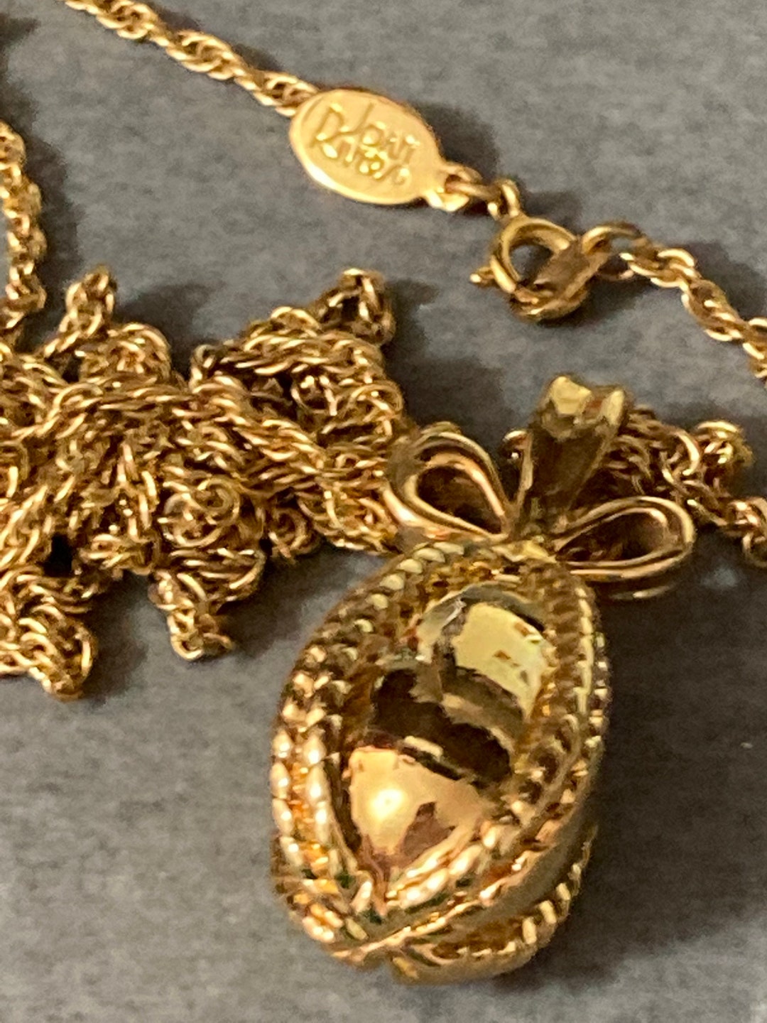 Joan Rivers Gold Faberge Inspired Bow Egg Pendant Necklace on 75cm Rope ...