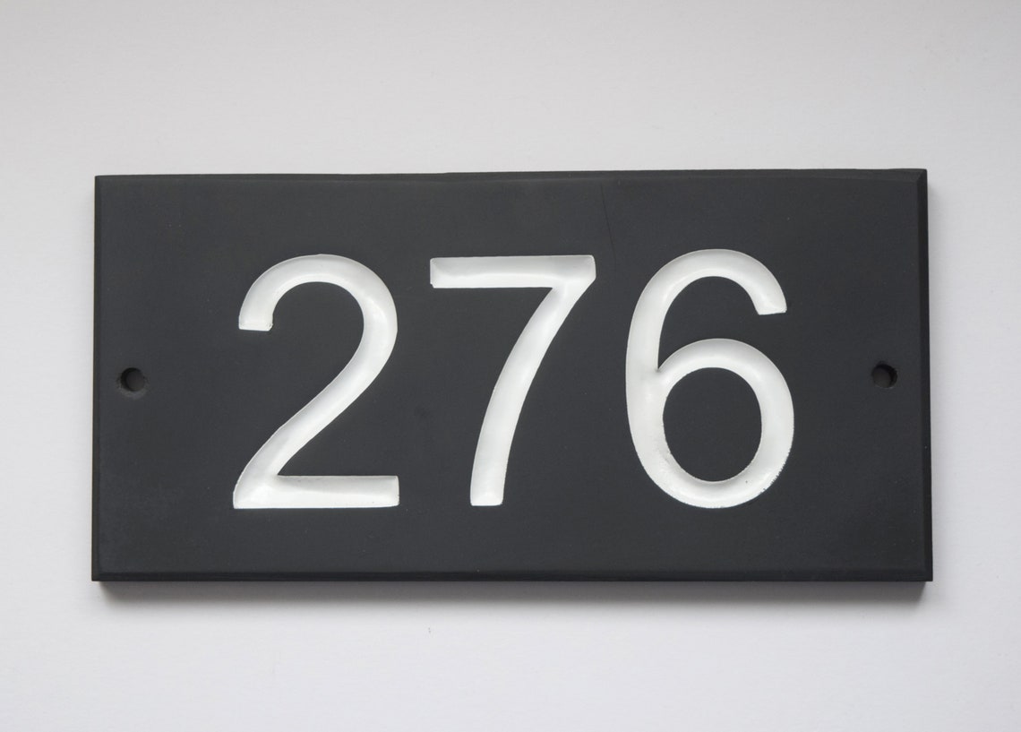 Personalised House Door Number Slate Plaque With White Text Colour Deep ...
