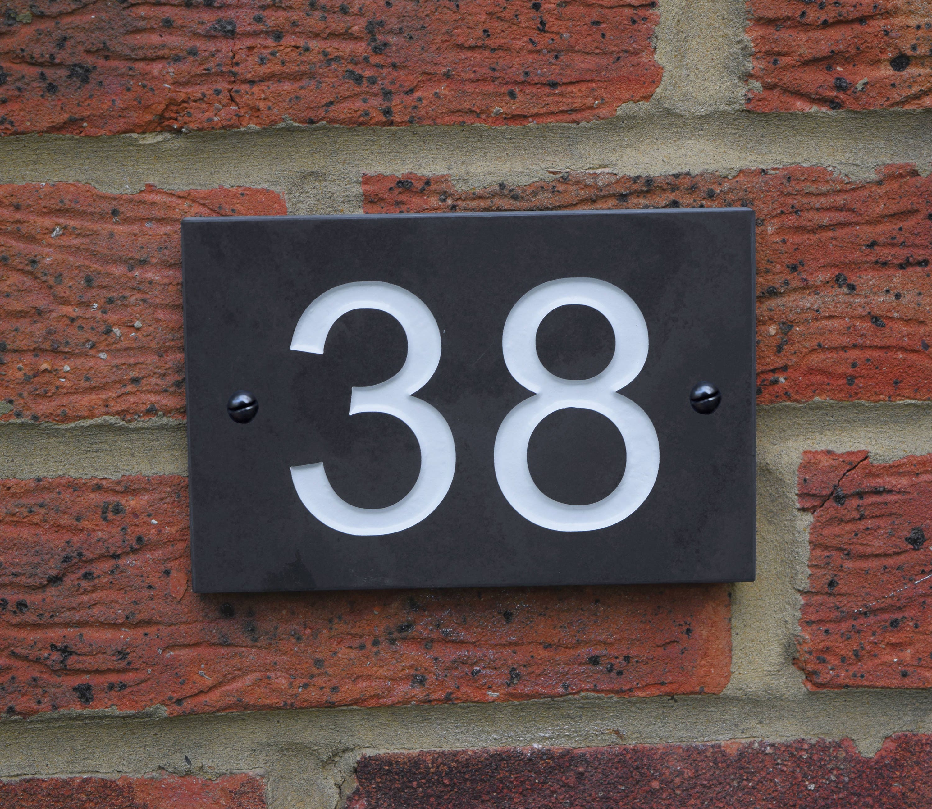 Personalised House Door Number Slate Plaque With White Text Colour Deep ...