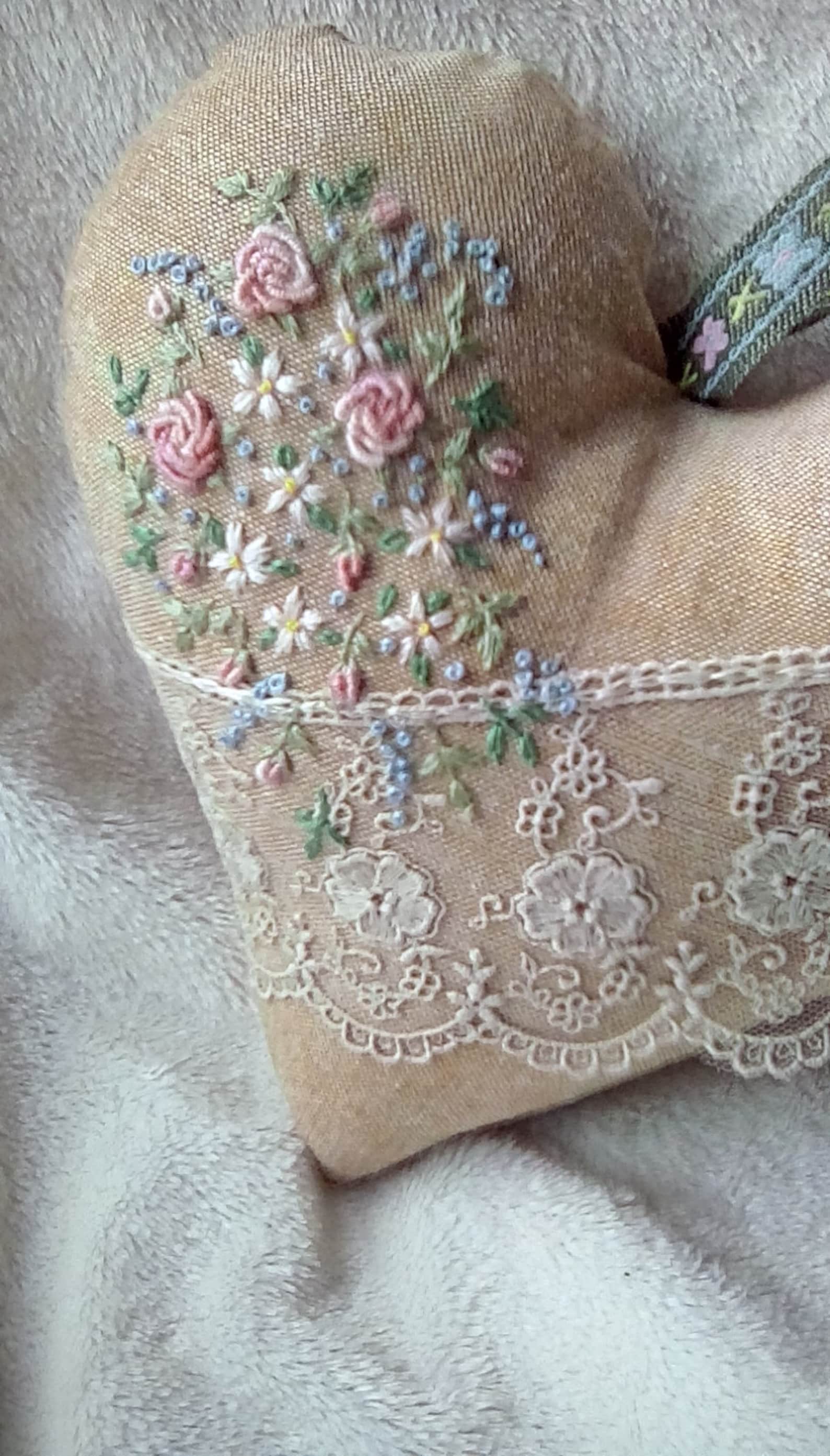 Hand Embroidered Lavender Heart | Etsy