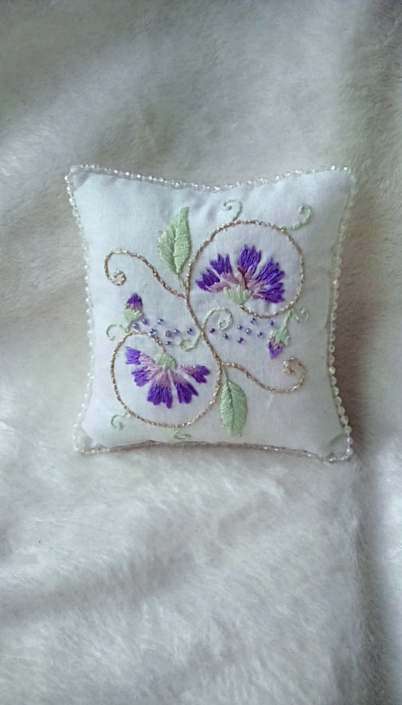 Hand Embroidered Lavender Cushion - Etsy
