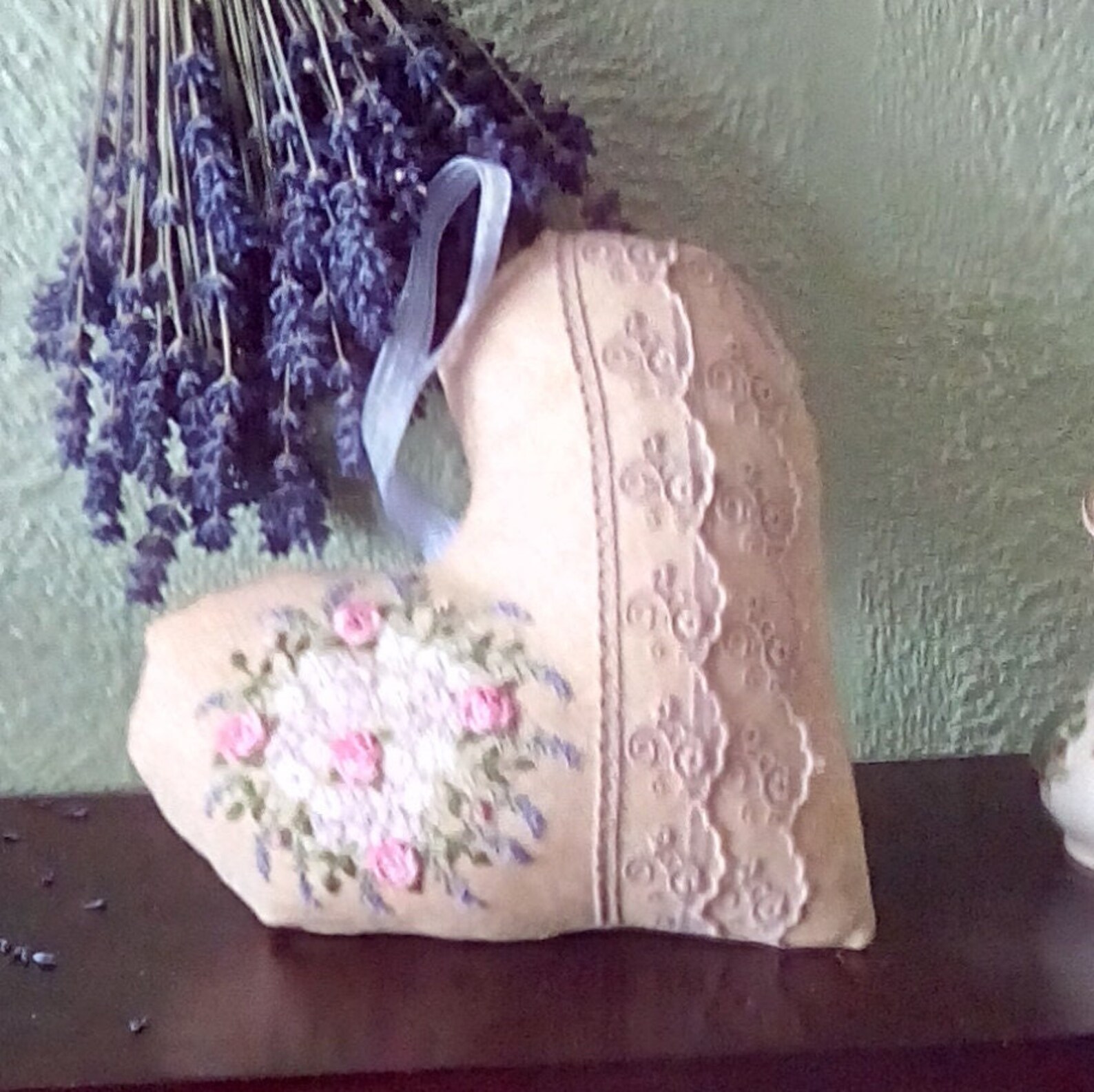 Hand Embroidered Lavender Heart - Etsy