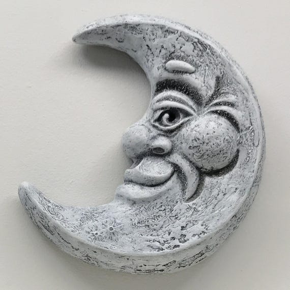 Happy Moon Face Small Smiling White Crescent Moon Face Wall Plaque,3d