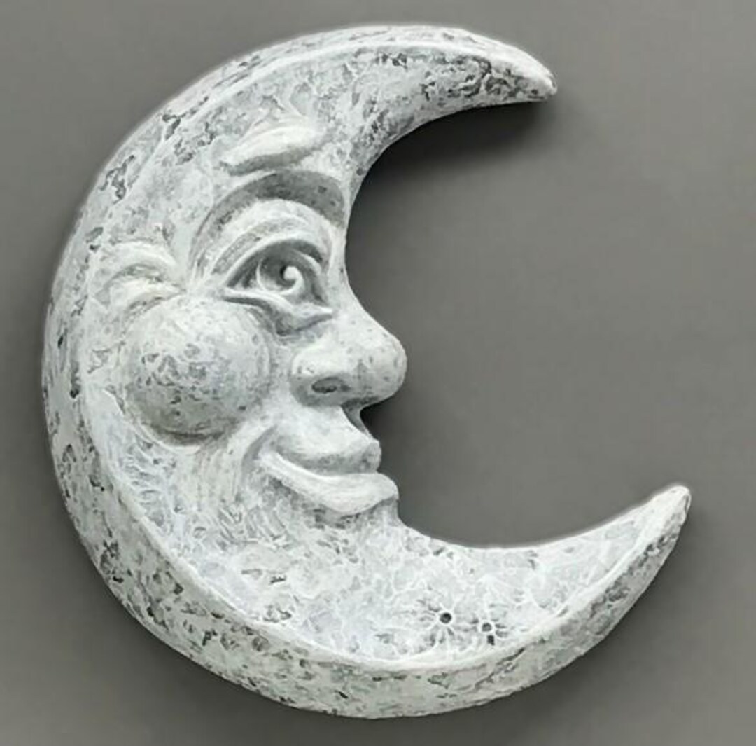 Smiling Moon Small Plaque, White Moon Face Wall Hanging, 3D Wall Art ...