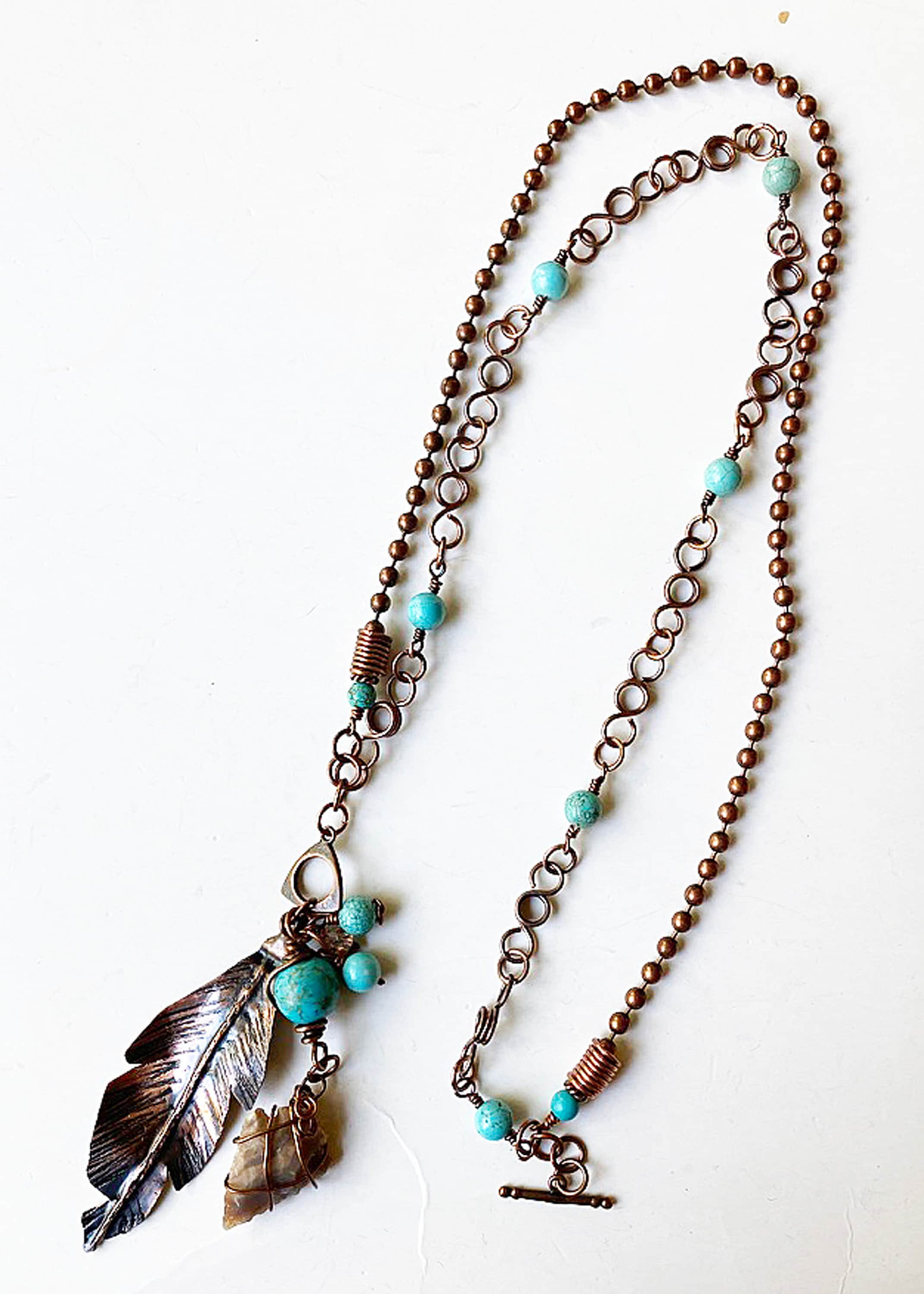 Convertible Copper Feather Necklace Handmade
