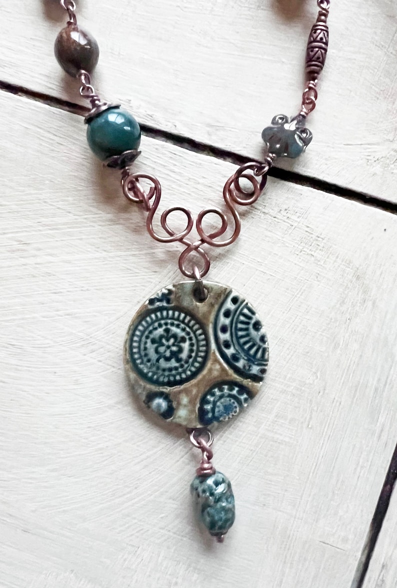 Pottery Pendant With Beaded Necklace and Leather - Etsy