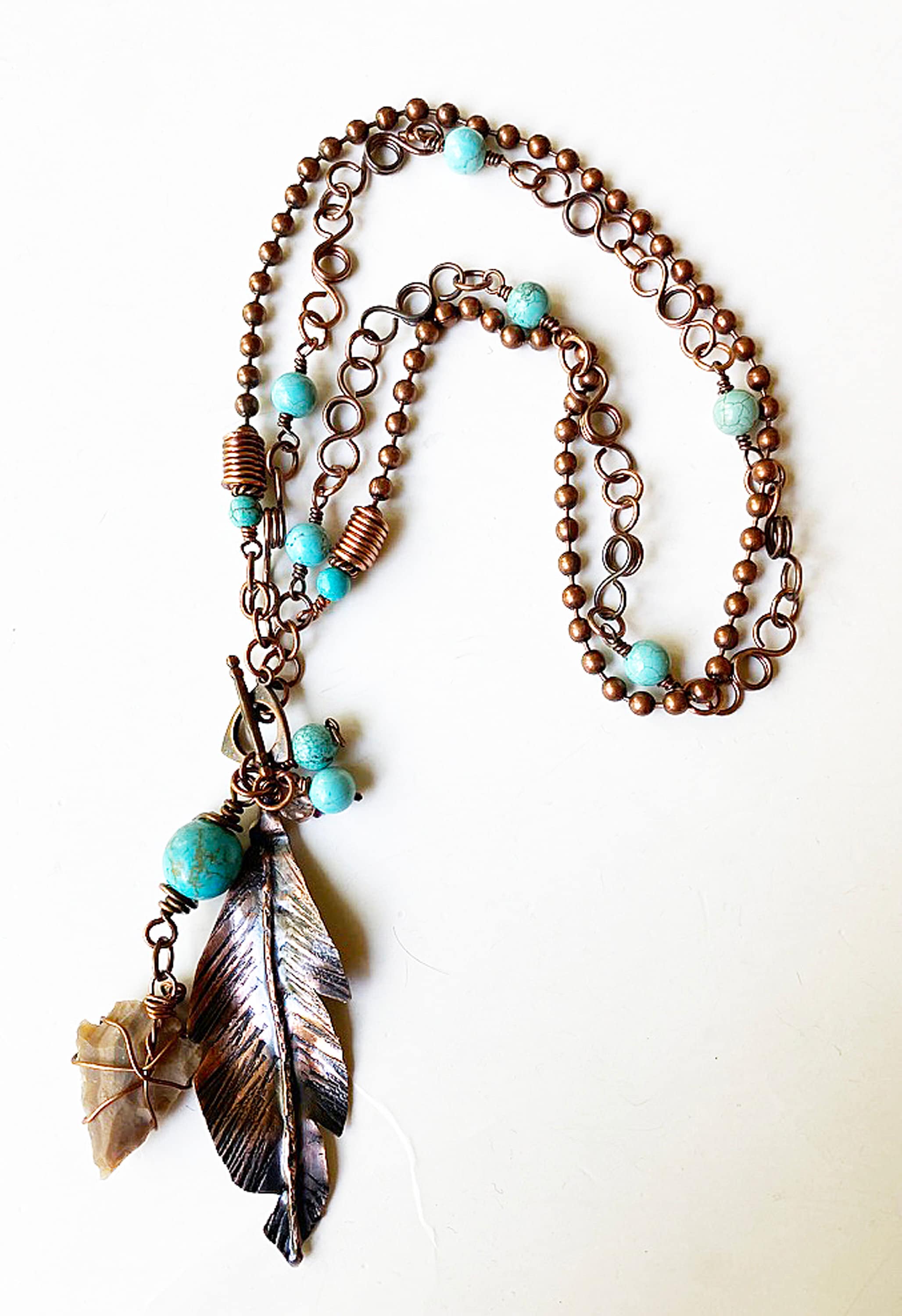 Convertible Copper Feather Necklace Handmade