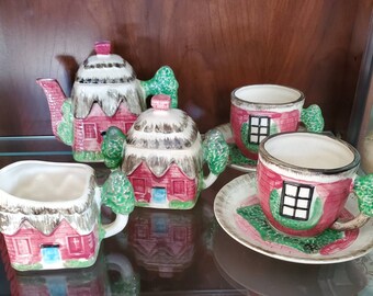 Vintage Cottage Tea Set Teapot, Sugar and Cream - Etsy