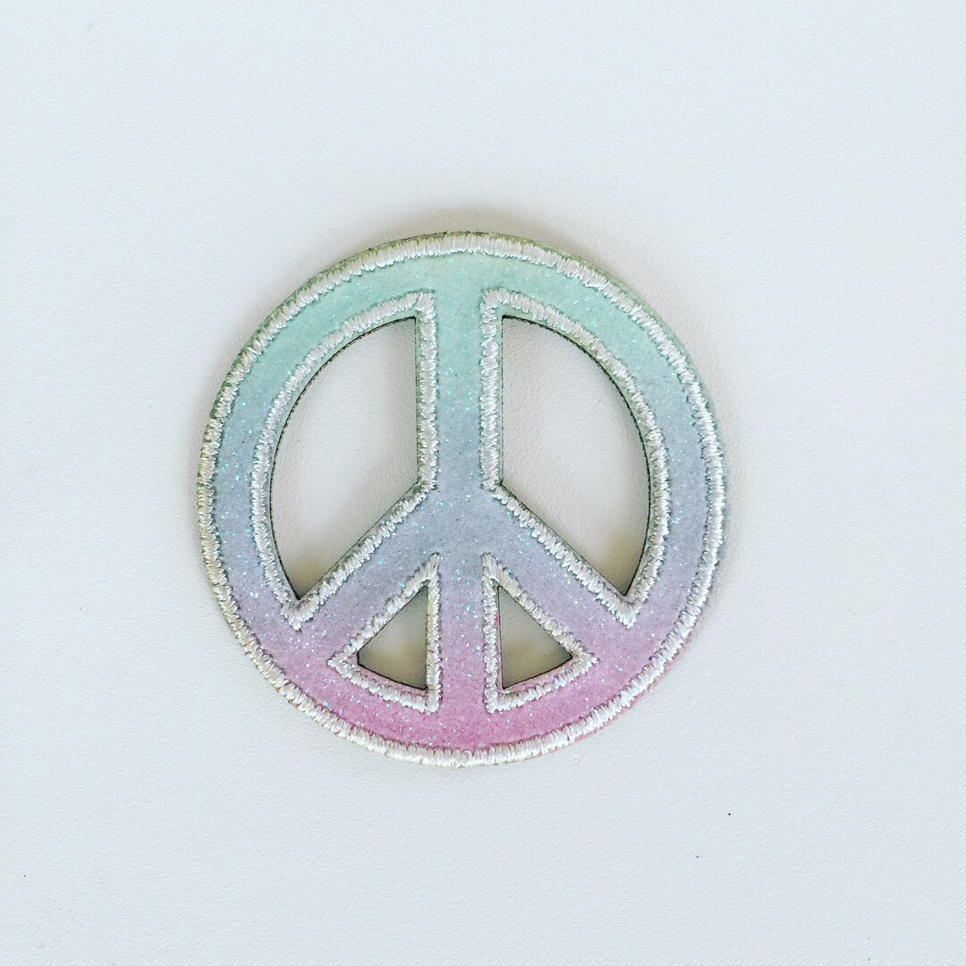 Glitter Peace Symbol Iron-on Patch, Pastel Pink Hippie Badge, Glitzy ...