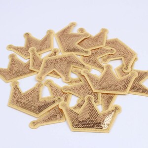 Gold Crown Sequin Iron-on Patch, Crown Sequined Badge, Sparkling Girly ...
