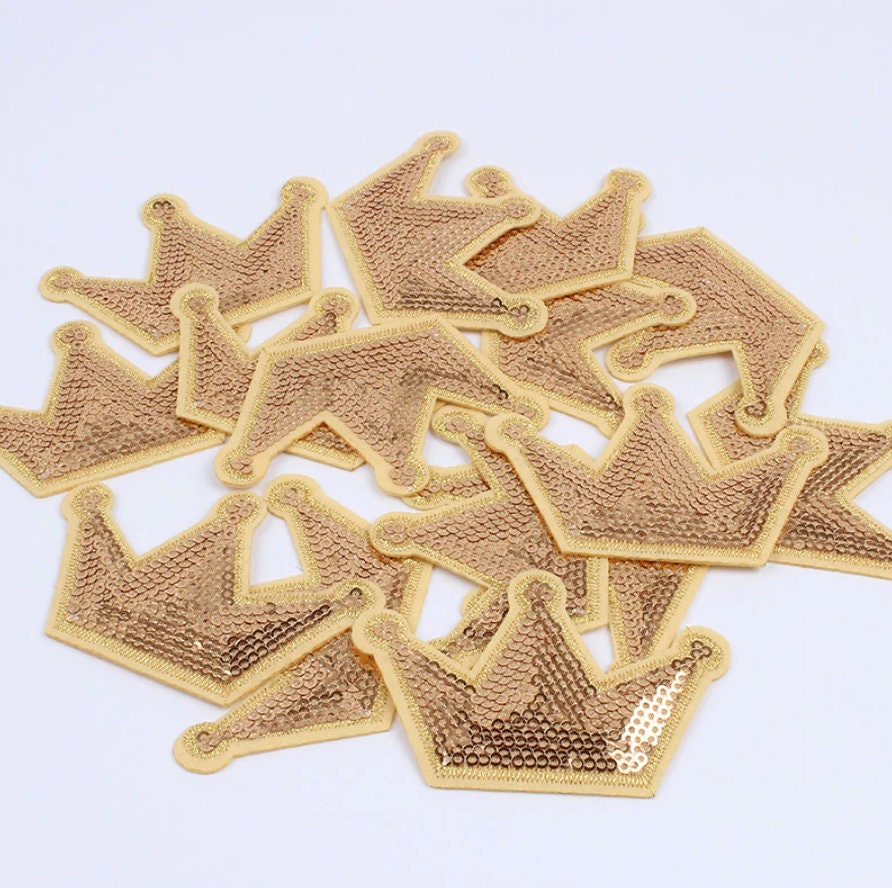 Gold Crown Sequin Iron-On Patch Crown Sequined Badge | Etsy