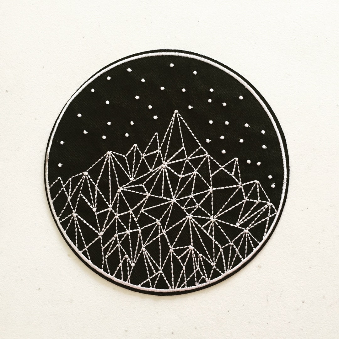 Starry Night Mountain Patch, Geometric Landscape Patch, Mountain ...