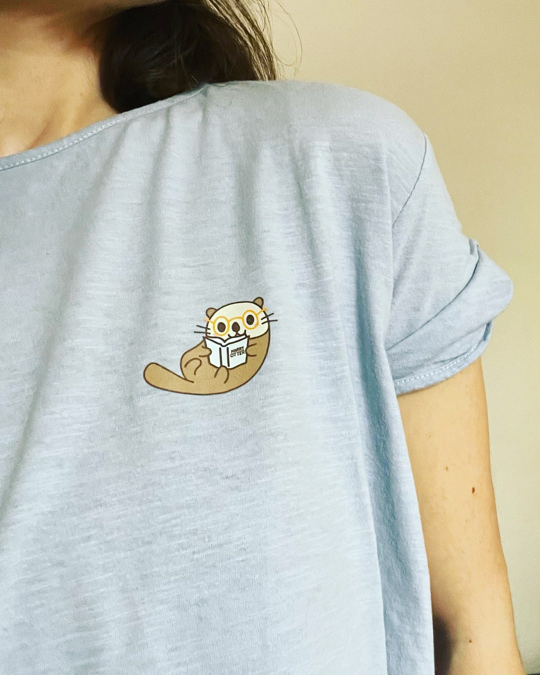 Reading Otter Heat Transfer Sticker, Otter Animal Patch, Book Garment ...