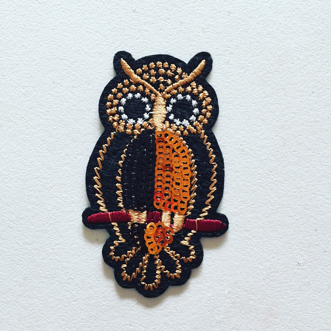 Owl Iron-on Patch, Owl Sequin Badge, Night Bird Badge, Sequin Patch ...