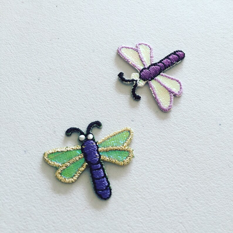 Tiny Dragonfly Iron-on Patch, Iridescent Insect Badge, Decorative Patch, DIY Embroidery ...