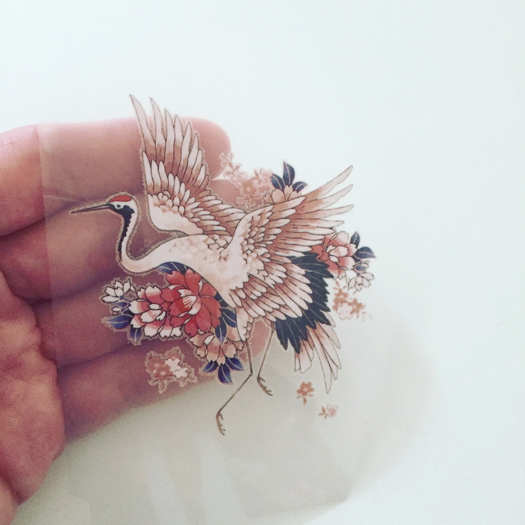 Japanese Crane & Flowers Iron-on Heat Transfer: DIY Applique - Etsy