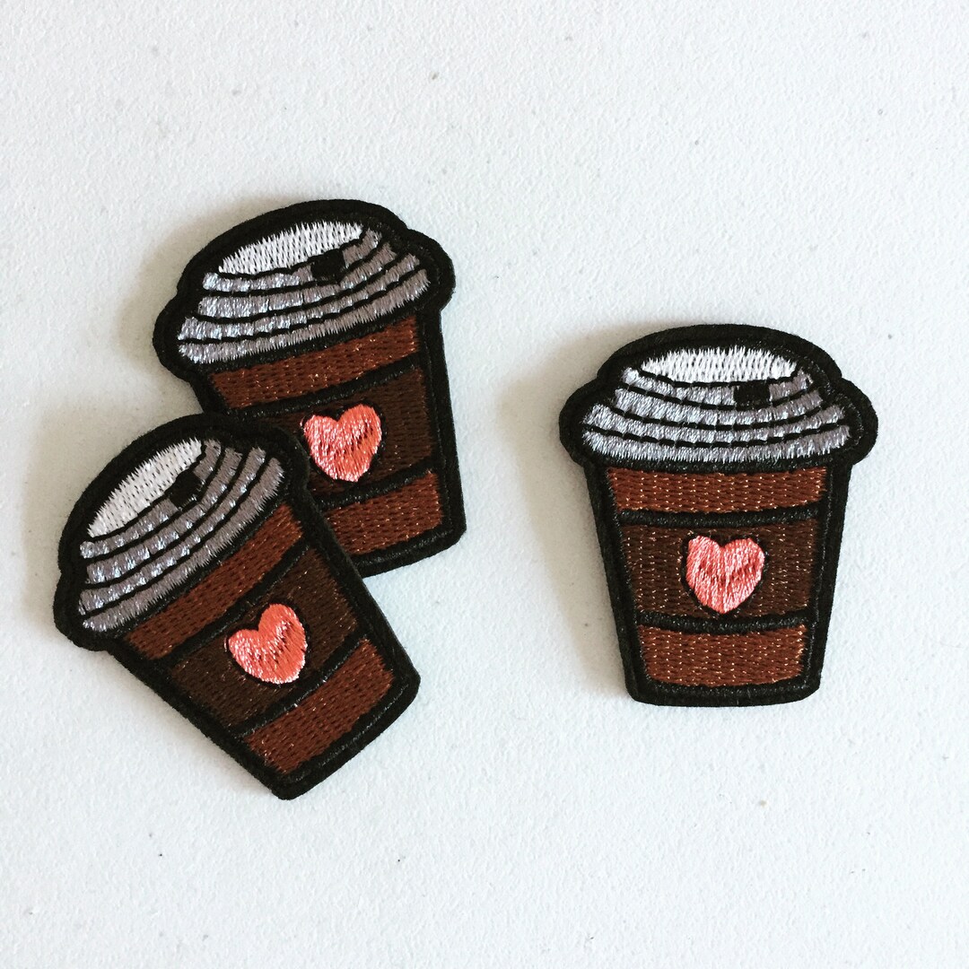 Coffee Cup Iron-on Patch: Embroidered Applique With Heart - Etsy