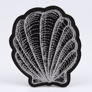 Silver Sea Shell Iron-on Patch: Marine Embroidery Applique (70x80mm ...
