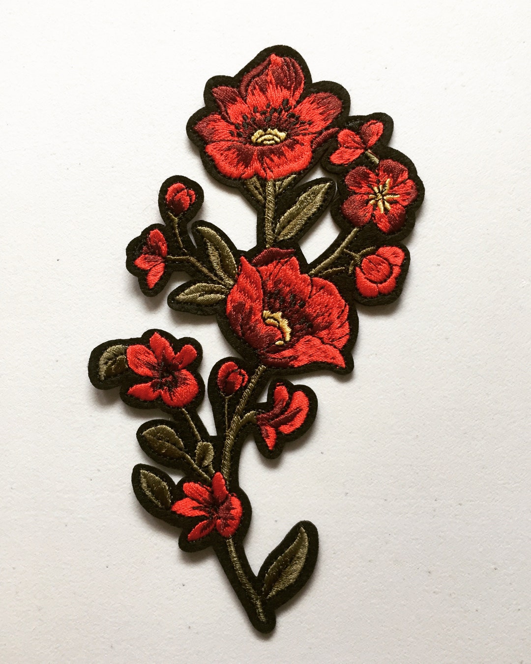 Large Poppies Iron-on Patch, Red Wild Poppy Flower Badge, Poppy Floral ...