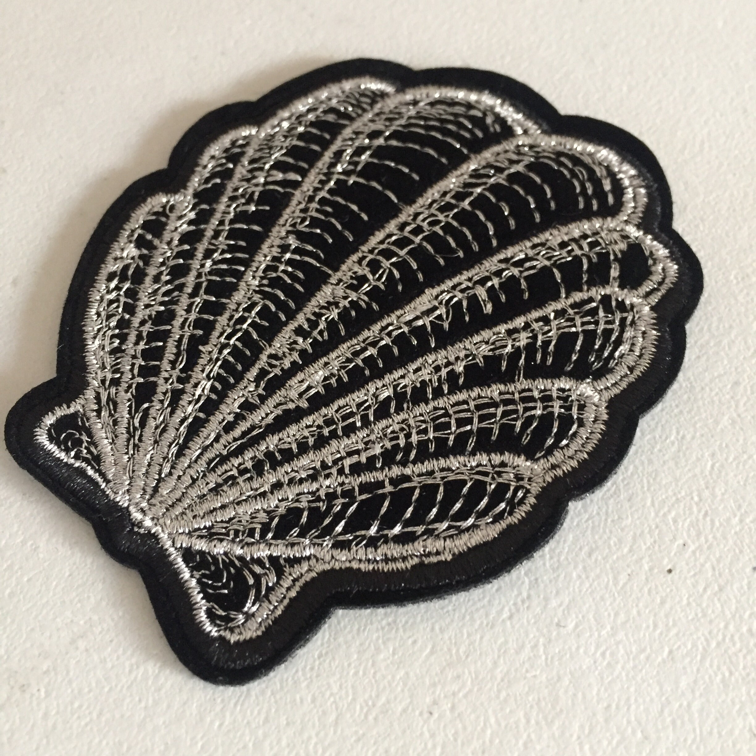 Silver Sea Shell Iron-on Patch: Marine Embroidery Applique (70x80mm ...
