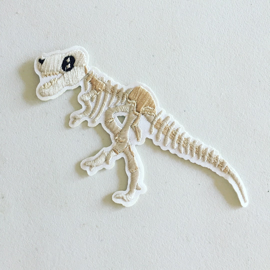 Velociraptor Skeleton Iron-on Patch, Dinosaur Skeleton Iron-on Badge, Dino Animal Patch ...