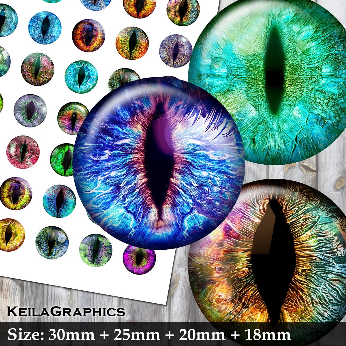 Fantasy Dragon Eyes, Cat Eyes - Digital Collage Sheet - Circle 30mm ...