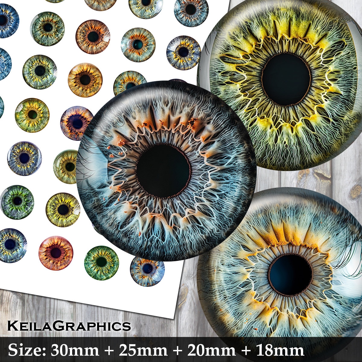 Realistic Doll Eyes - Digital Collage Sheet - Circle 30mm + 25mm + 20mm ...