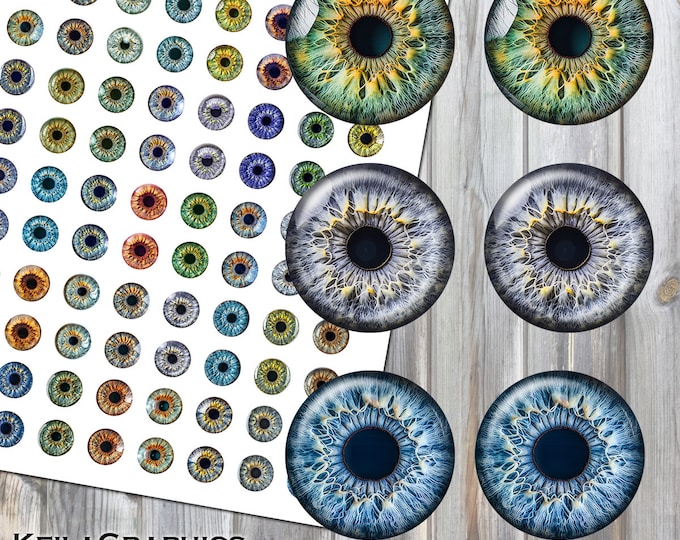 Colorful Doll Eyes Digital Collage Sheets Realistic Irides 20mm, 18mm ...