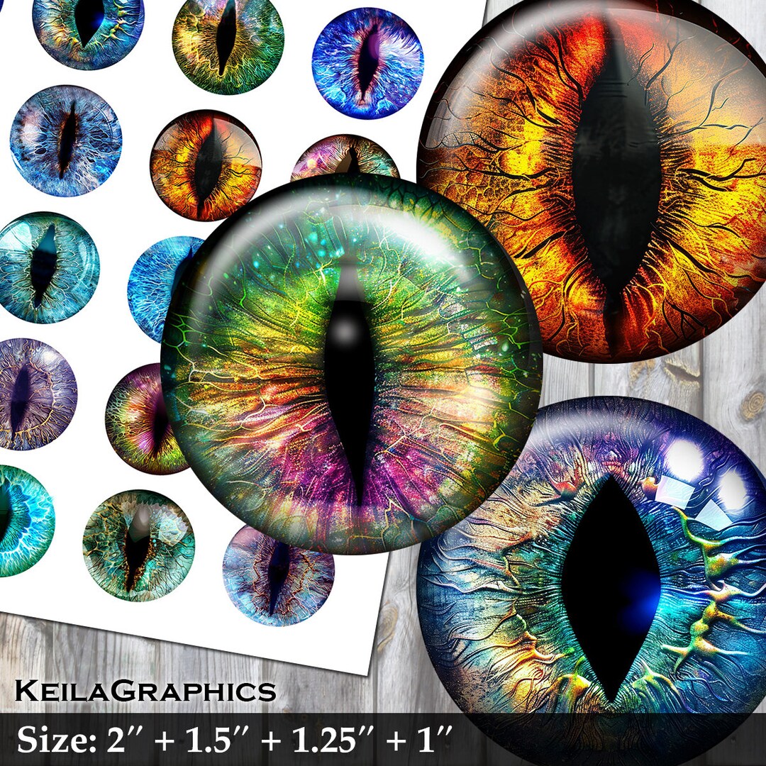 Fantasy Dragon Eyes, Cat Eyes - Digital Collage Sheet - Circle 2" + 1.5 ...