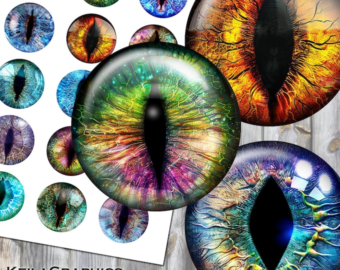 Creature Eyes Collage Sheet, Dragon Eyes, Cat Eyes, Cabochon Bottle Cap ...