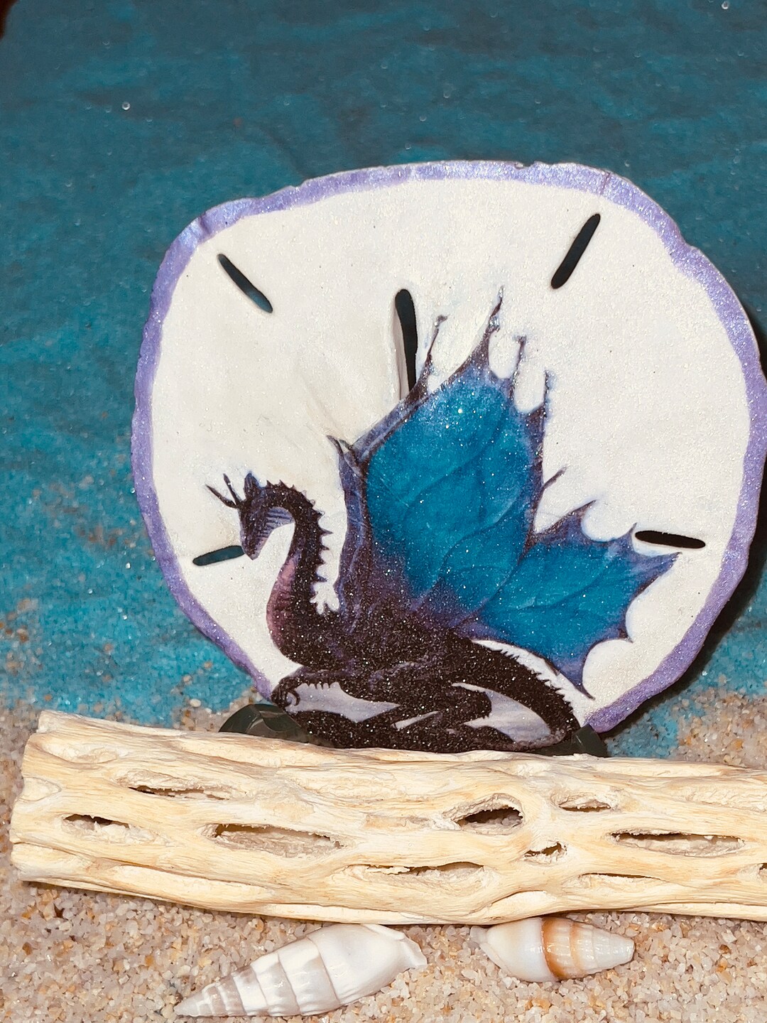 Blue Winged Dragon Decoupaged on a Real Sand Dollar - Etsy